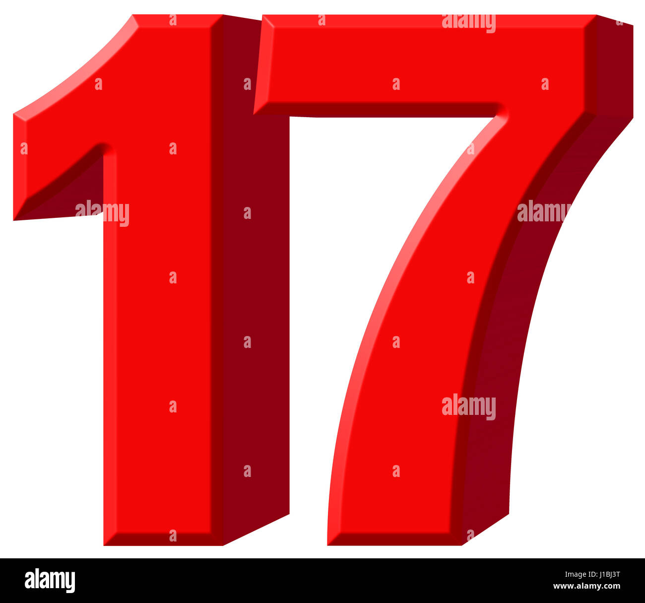 Numeral 17, seventeen, isolated on white background, 3d render Stock ...