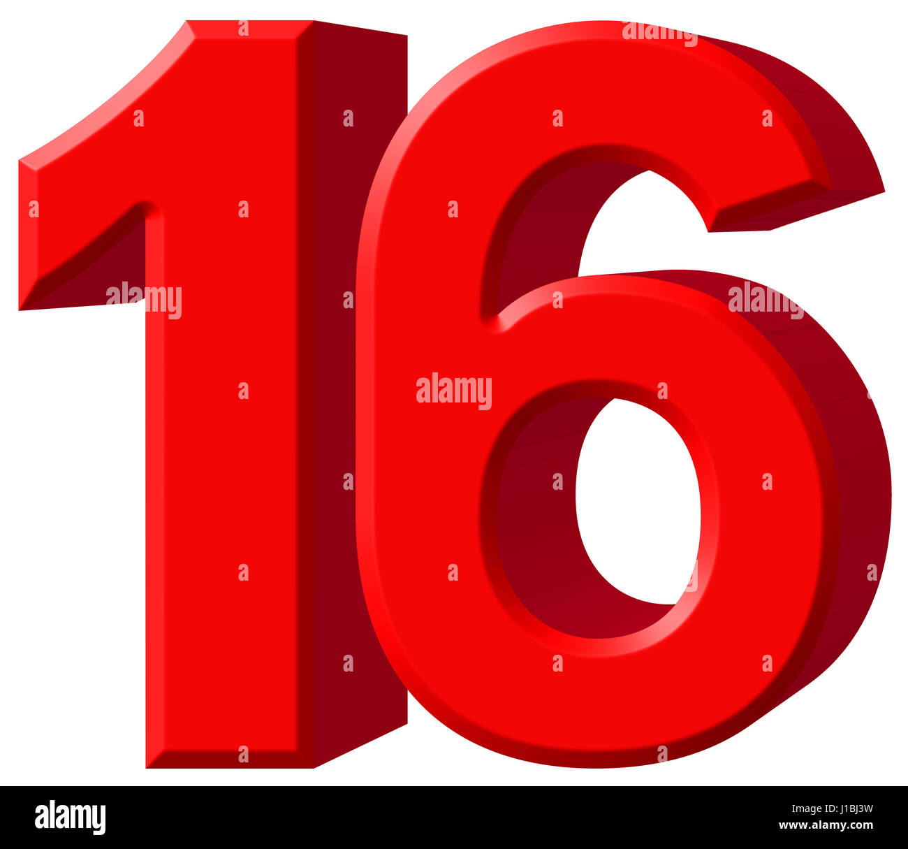 Numeral 16, sixteen, isolated on white background, 3d render Stock ...
