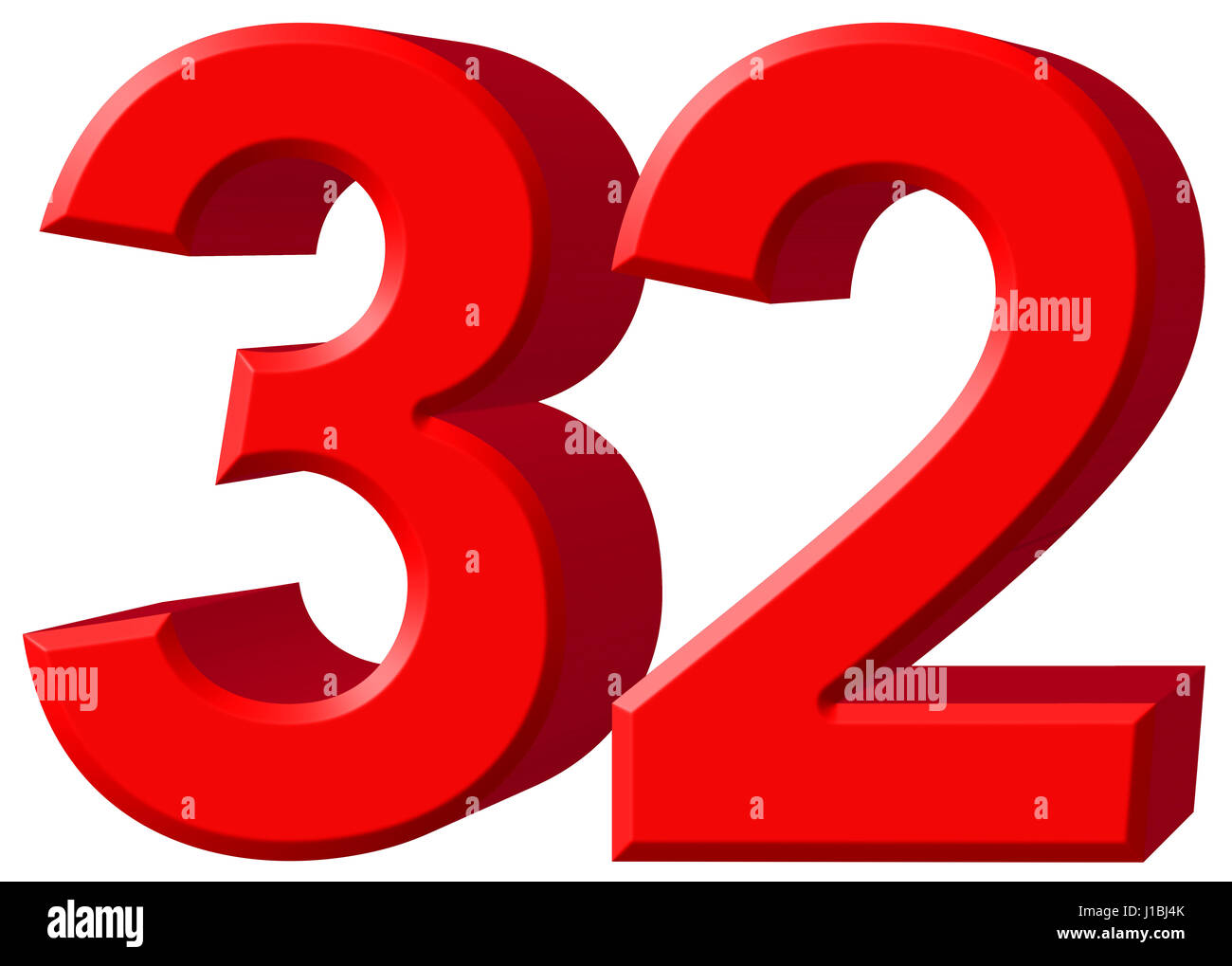 Numeral 32, thirty two, isolated on white background, 3d render Stock ...