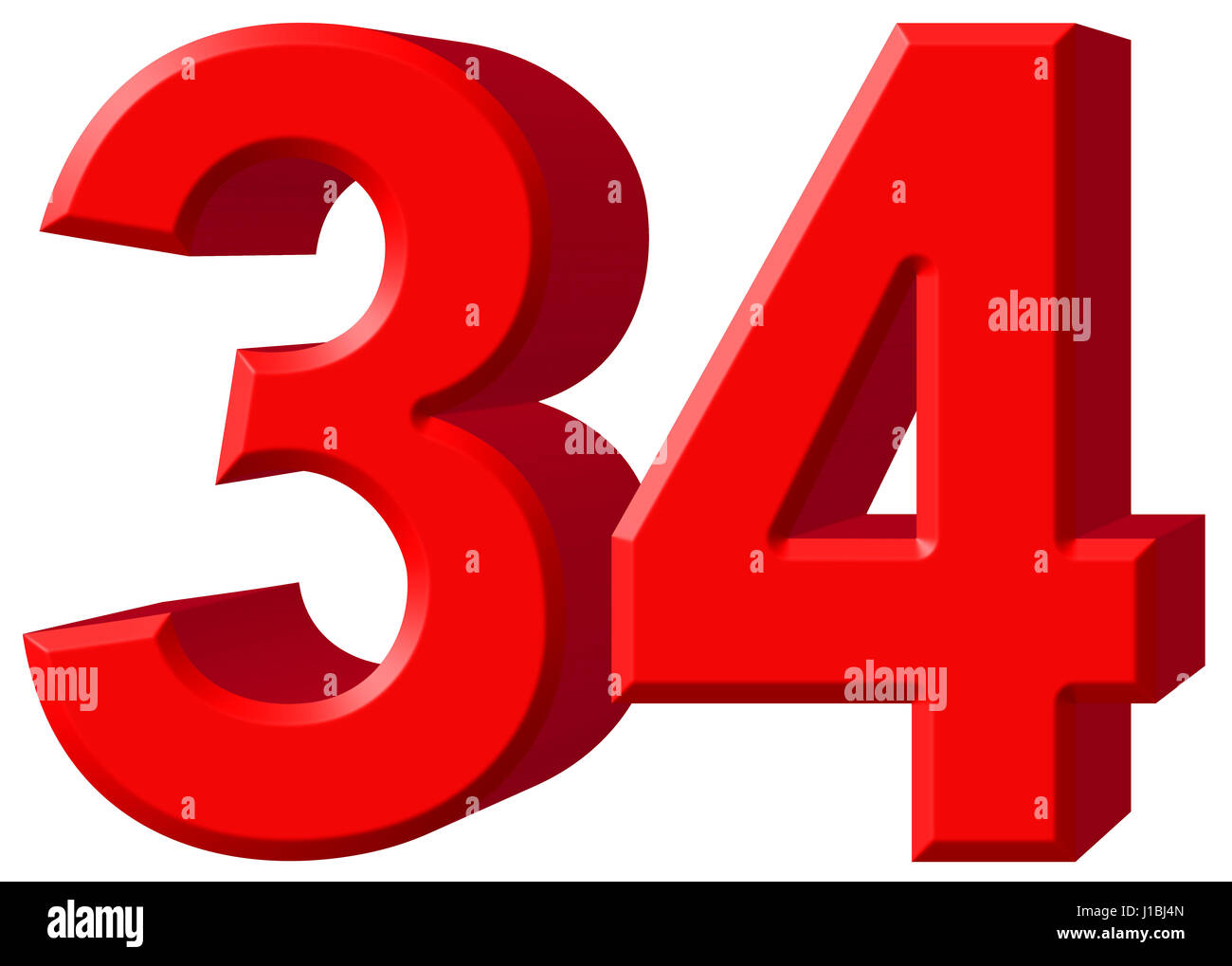 Numeral 34, thirty four, isolated on white background, 3d render Stock ...