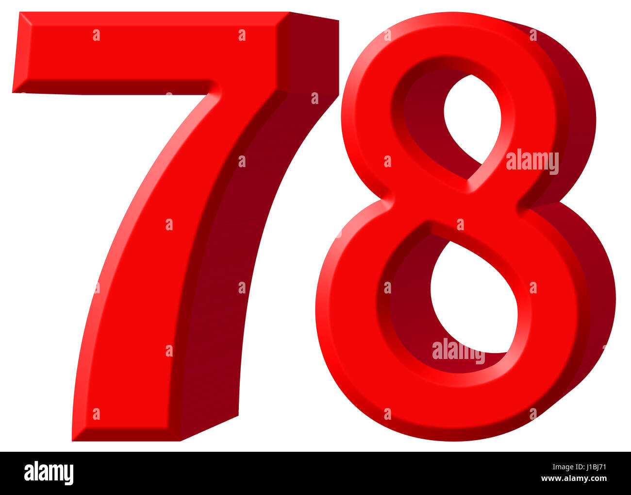Numeral 78, seventy eight, isolated on white background, 3d render ...