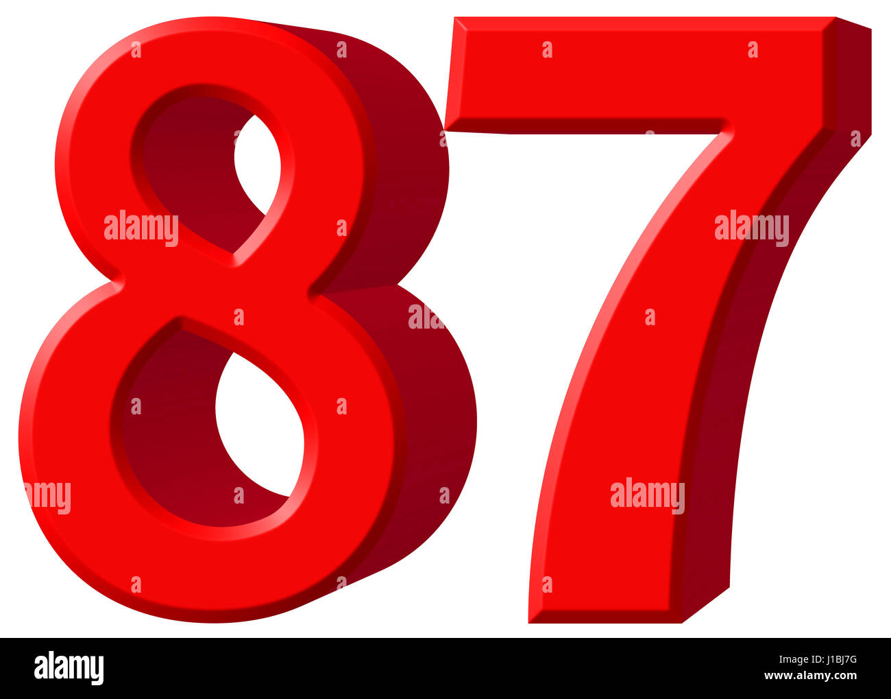 Numeral 87, eighty seven, isolated on white background, 3d render Stock ...