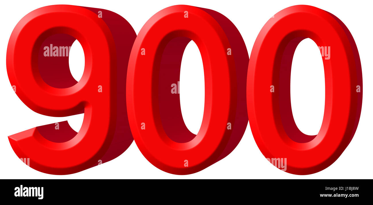 Numeral 900, nine hundred, isolated on white background, 3d render ...