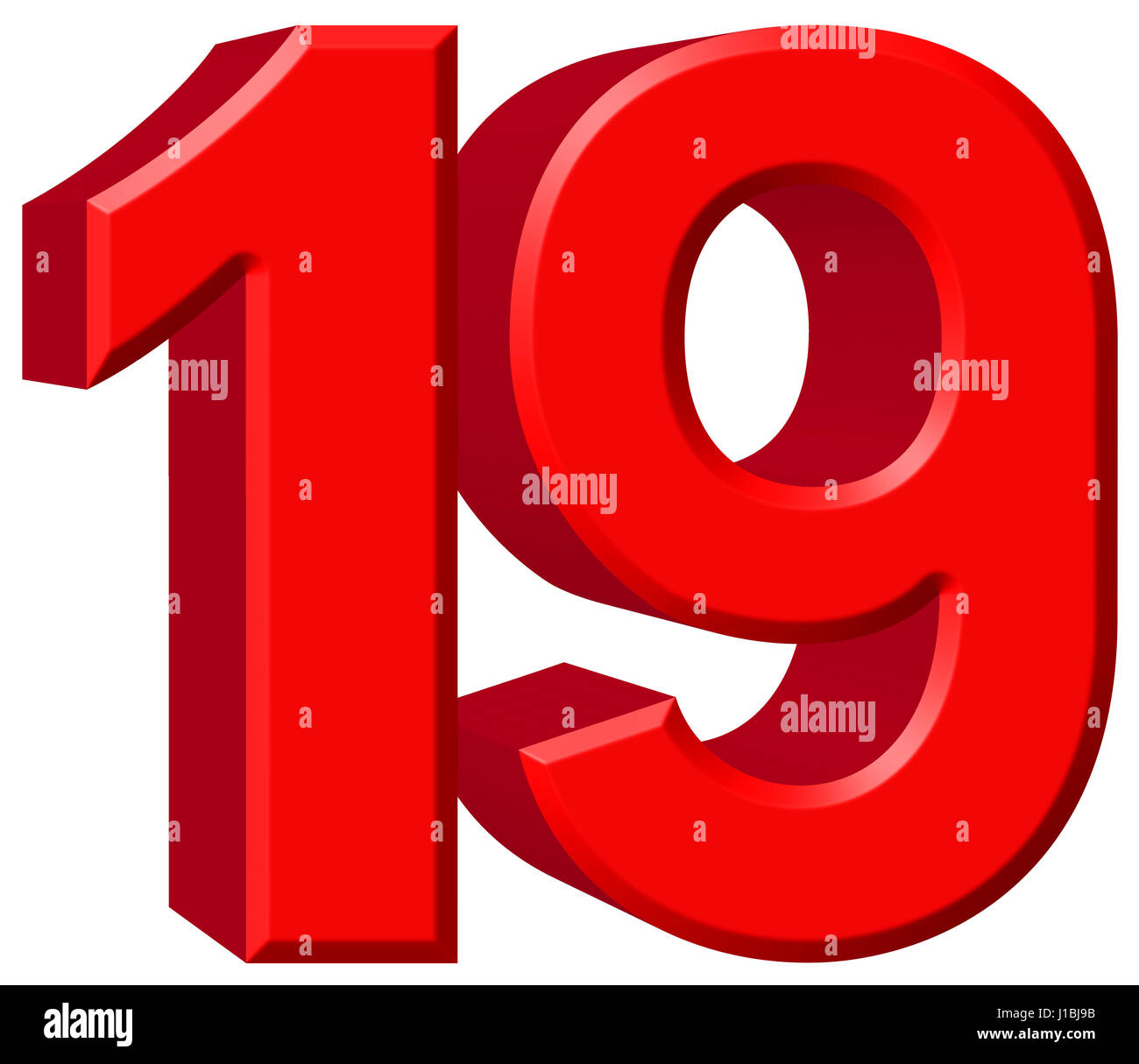 Numeral 19, nineteen, isolated on white background, 3d render Stock ...