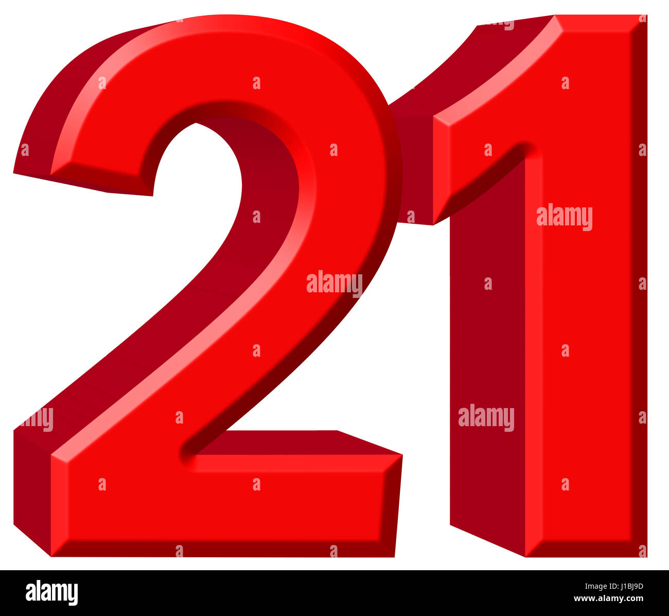 Numeral 21, twenty one, isolated on white background, 3d render Stock ...