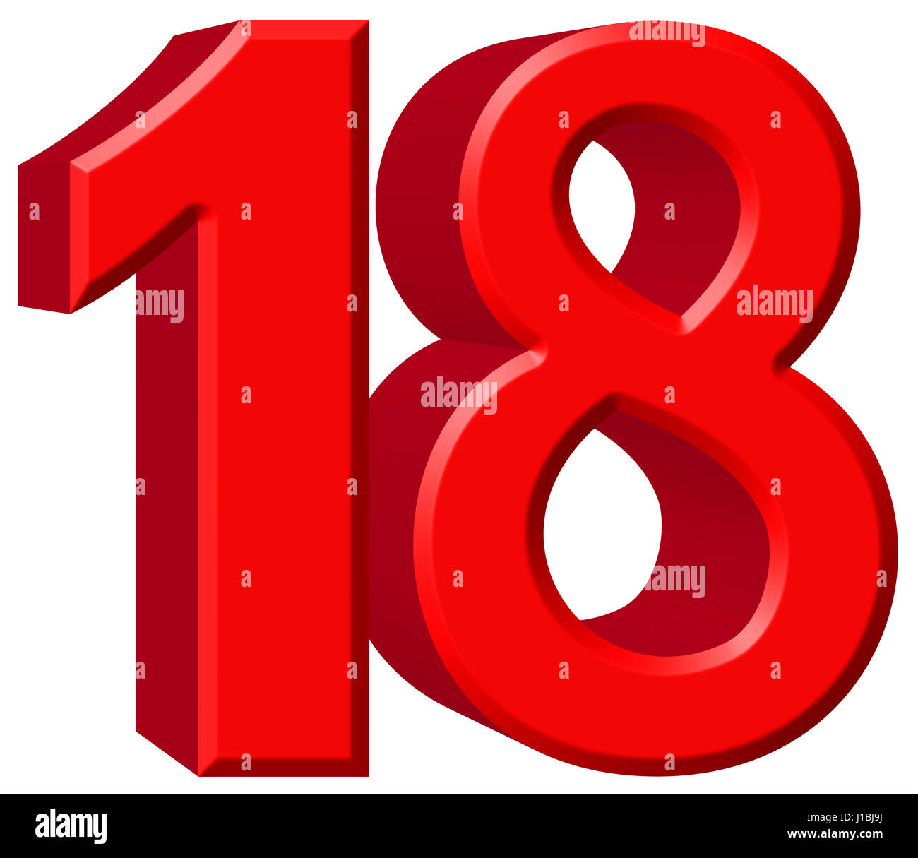 Numeral 18, eighteen, isolated on white background, 3d render Stock ...