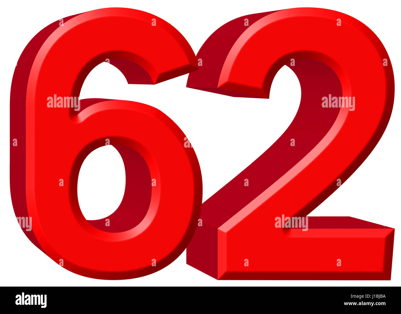 Numeral 62, sixty two, isolated on white background, 3d render Stock ...
