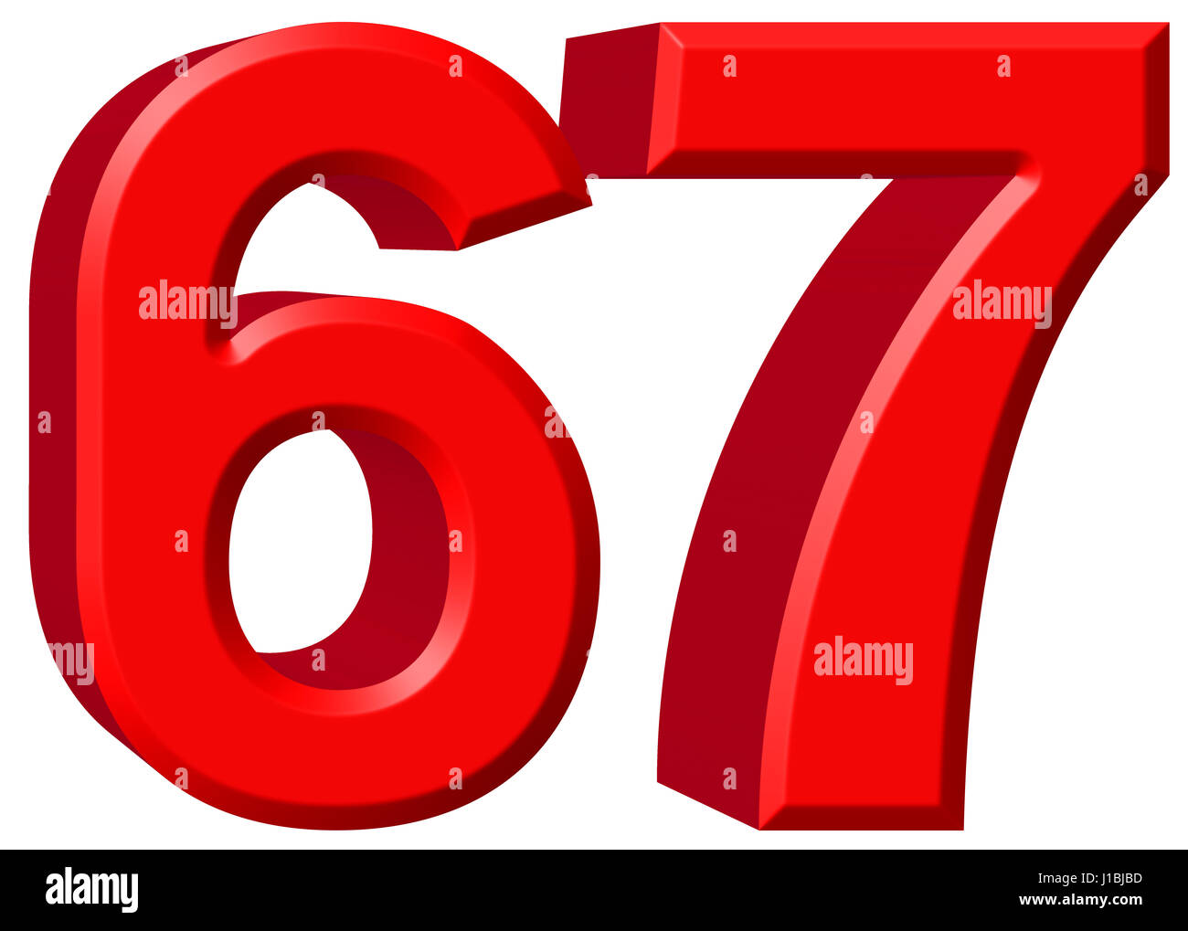 Numeral 67, sixty seven, isolated on white background, 3d render Stock ...