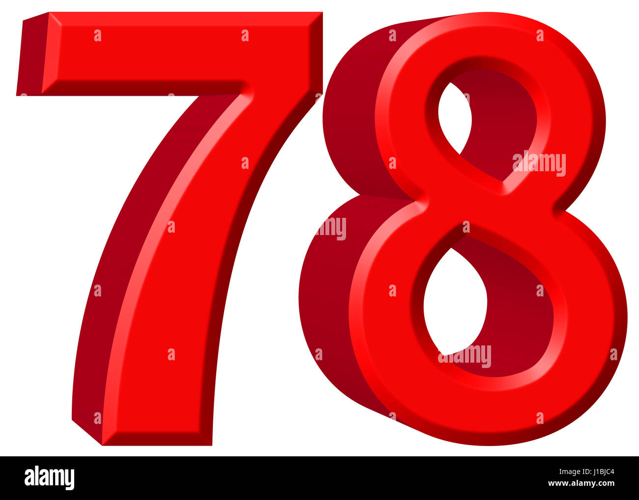 Numeral 78, seventy eight, isolated on white background, 3d render ...