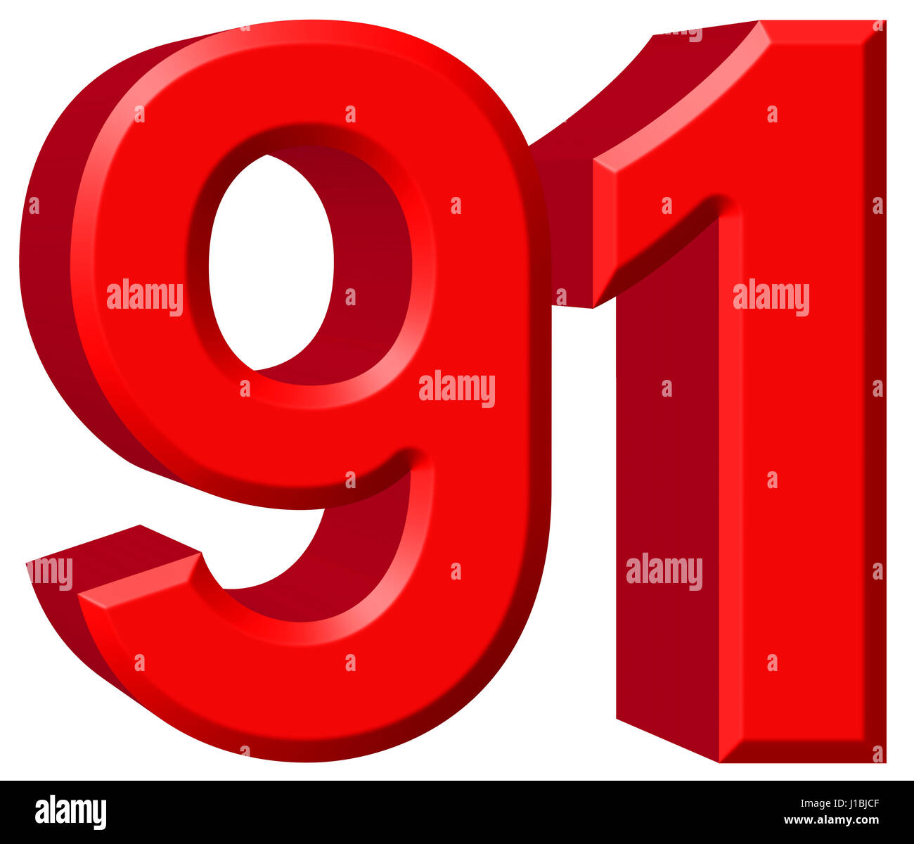 Numeral 91, ninety one, isolated on white background, 3d render Stock ...