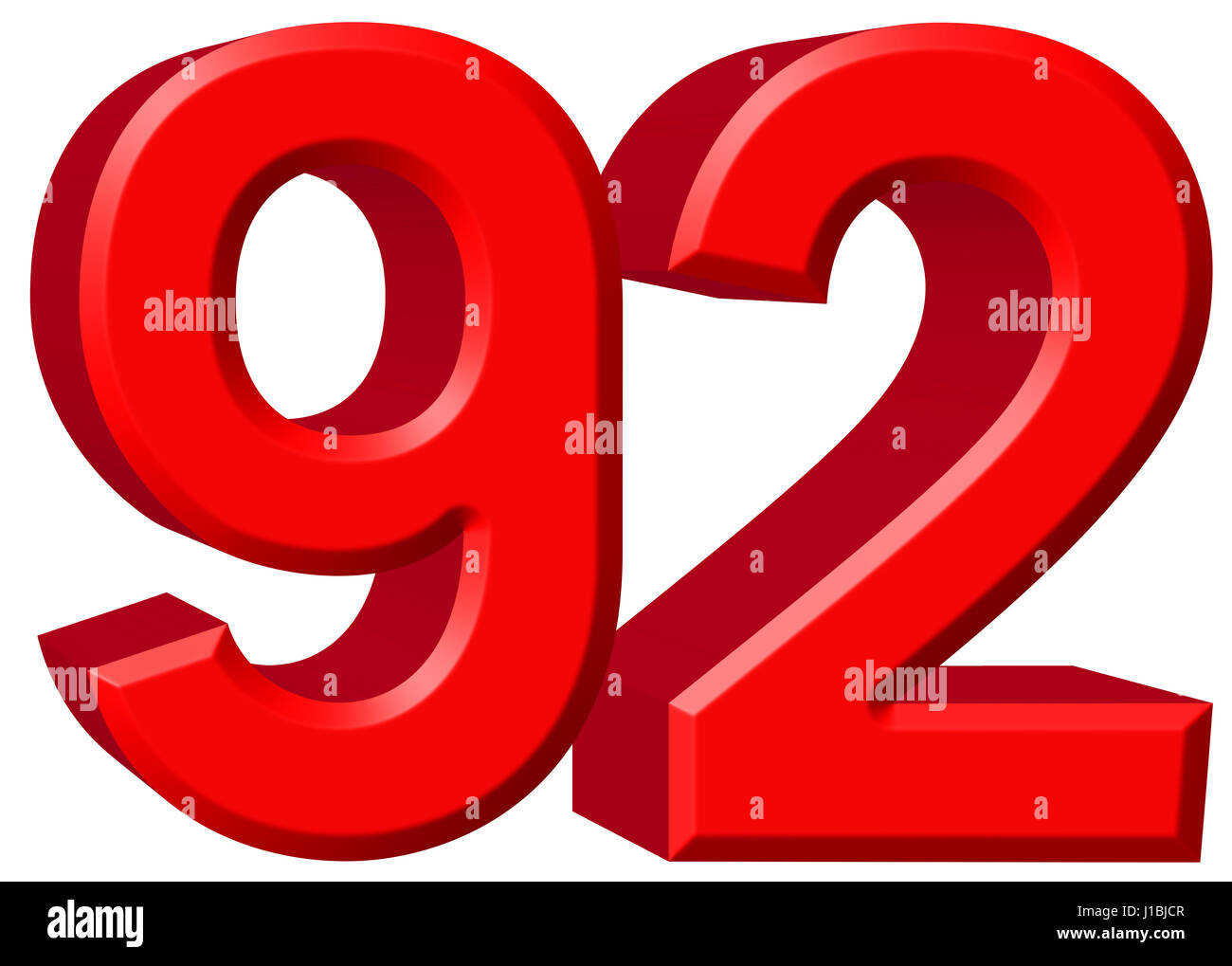 Numeral 92, ninety two, isolated on white background, 3d render Stock ...