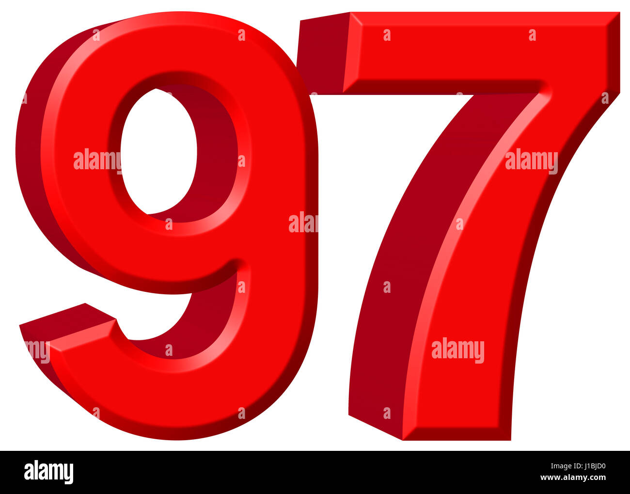 Numeral 97, ninety seven, isolated on white background, 3d render Stock ...