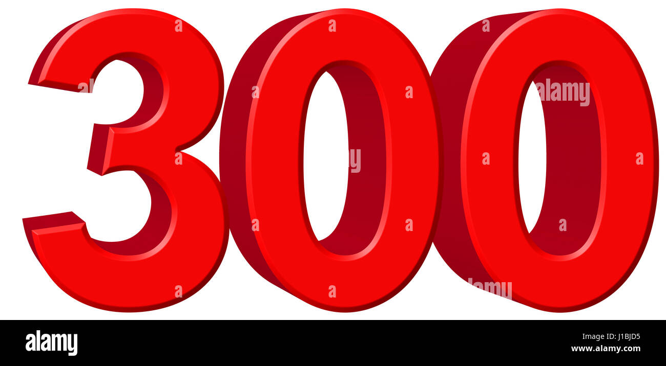 Numeral 300, three hundred, isolated on white background, 3d render ...