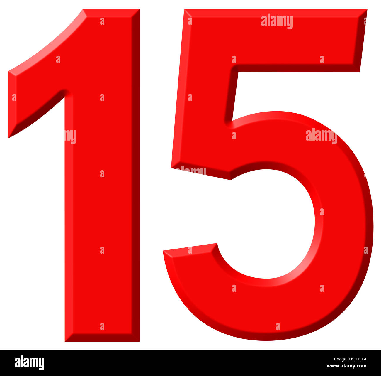 Numeral 15, fifteen, isolated on white background, 3d render Stock ...