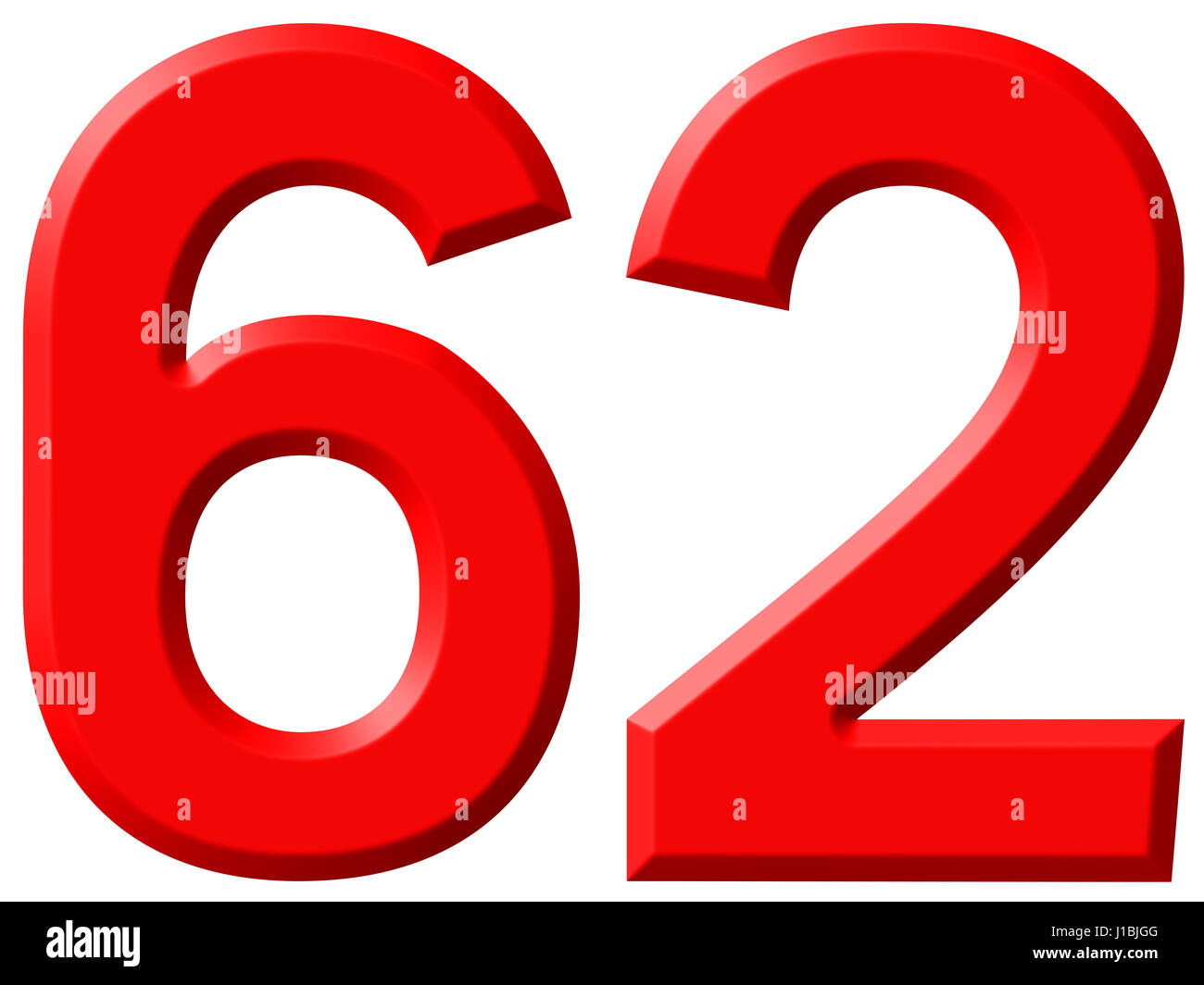Numeral 62, sixty two, isolated on white background, 3d render Stock ...