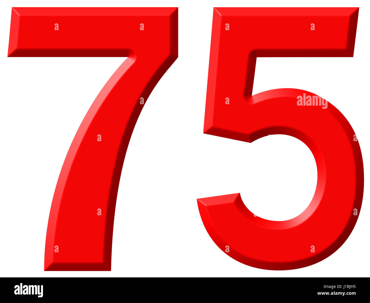 Numeral 75, seventy five,, isolated on white background, 3d render ...