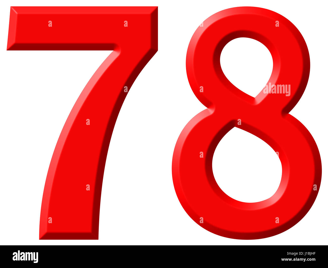 Numeral 78, seventy eight, isolated on white background, 3d render ...