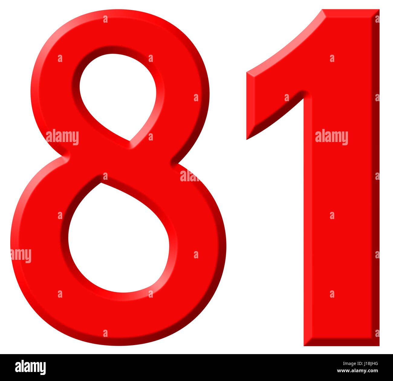 Numeral 81, eighty one, isolated on white background, 3d render Stock ...