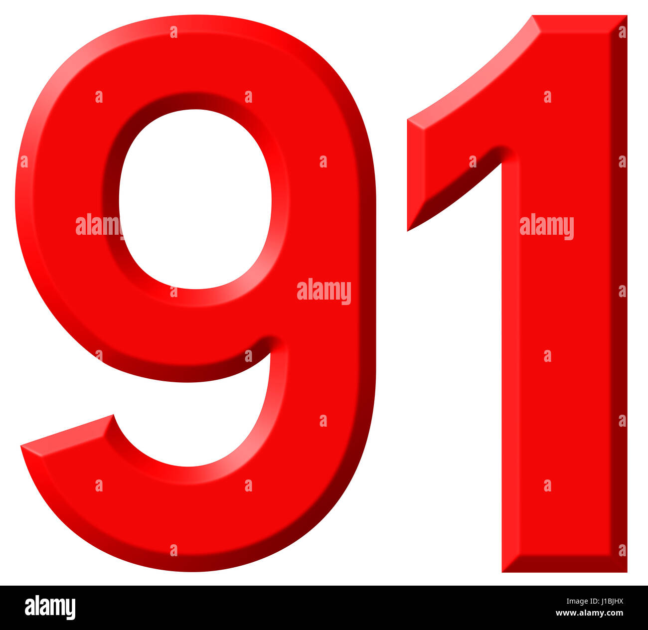 Numeral 91, ninety one, isolated on white background, 3d render Stock ...