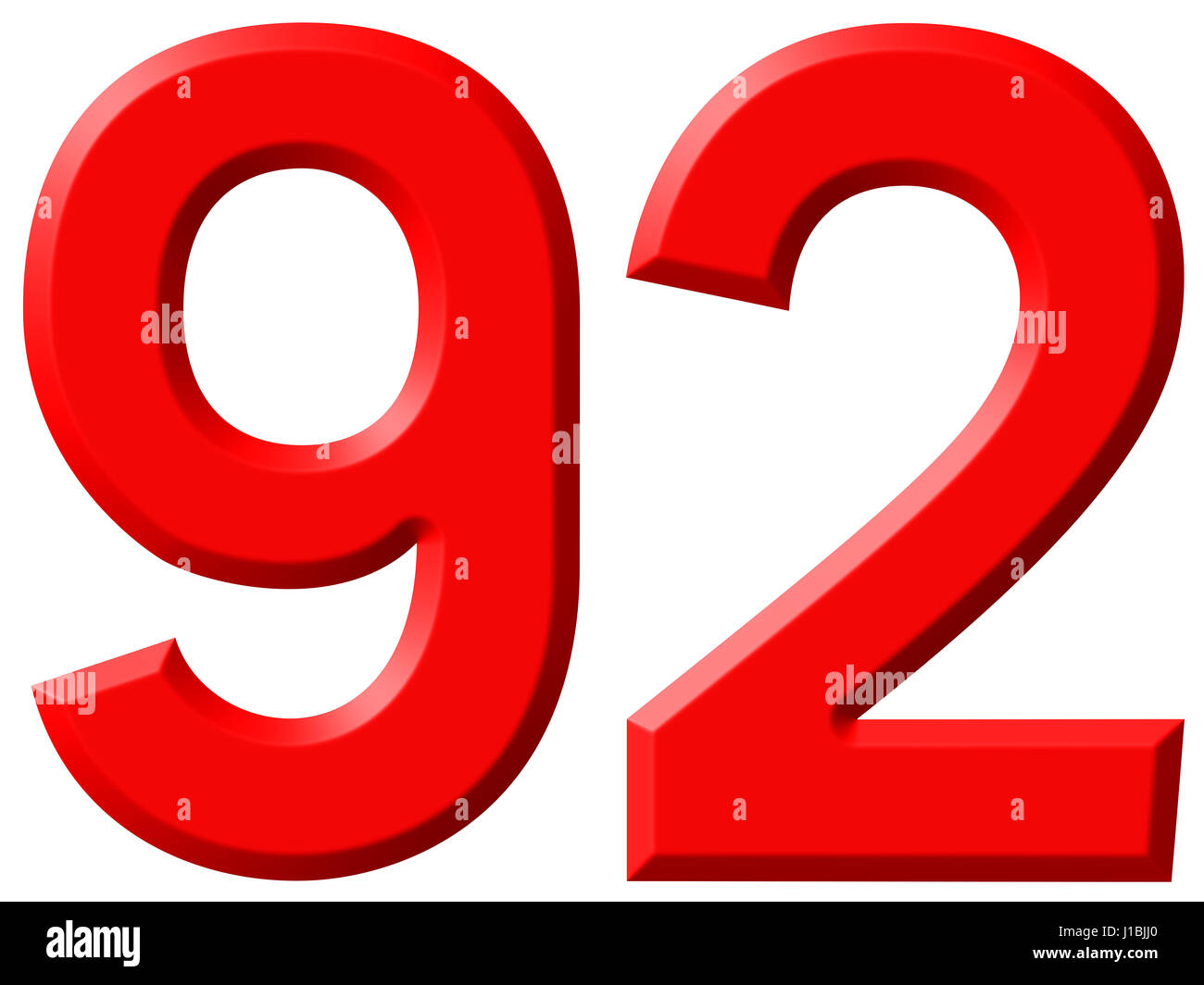 Numeral 92, ninety two, isolated on white background, 3d render Stock ...