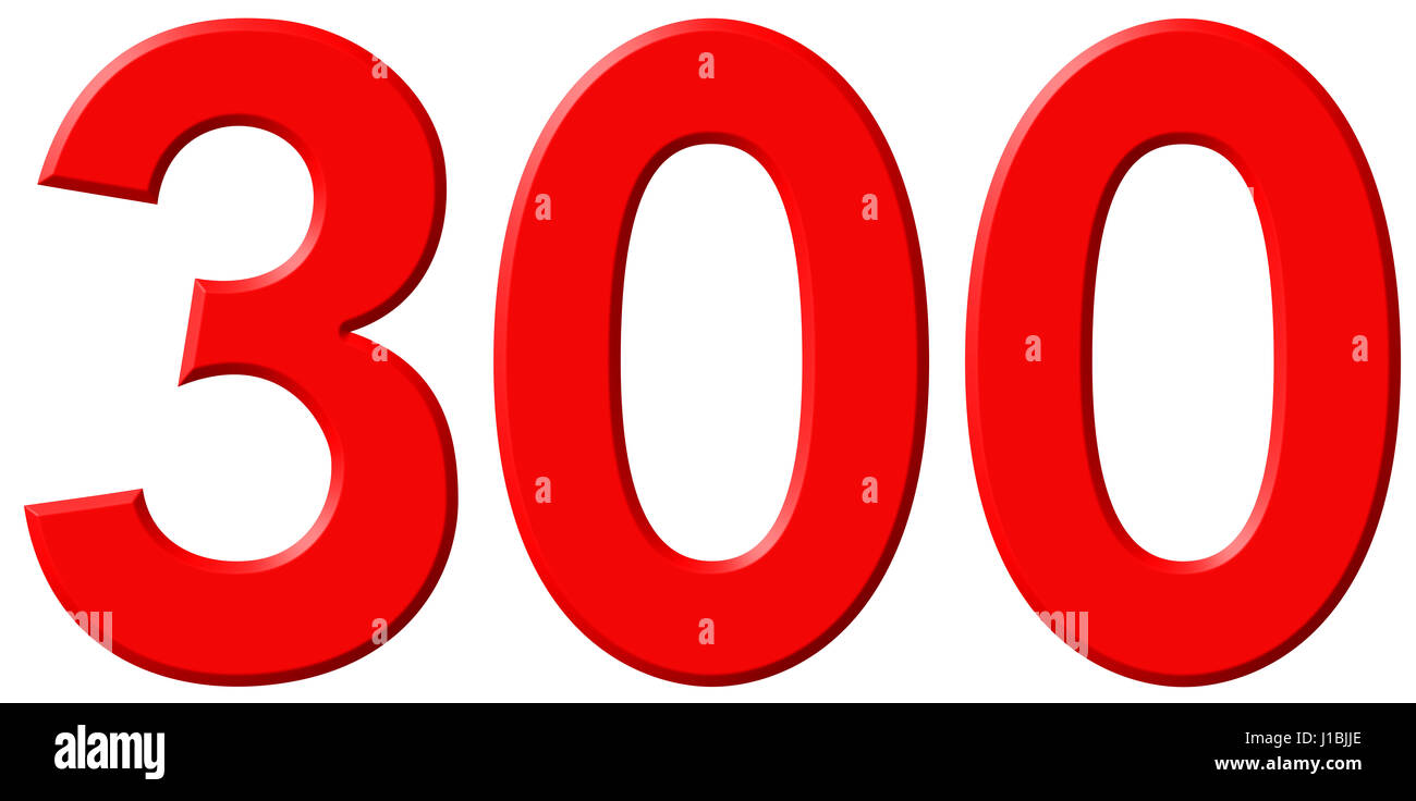 Numeral 300, three hundred, isolated on white background, 3d render ...