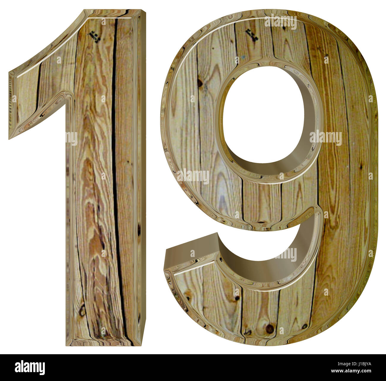 Numeral 19, nineteen, isolated on white background, 3d render Stock ...