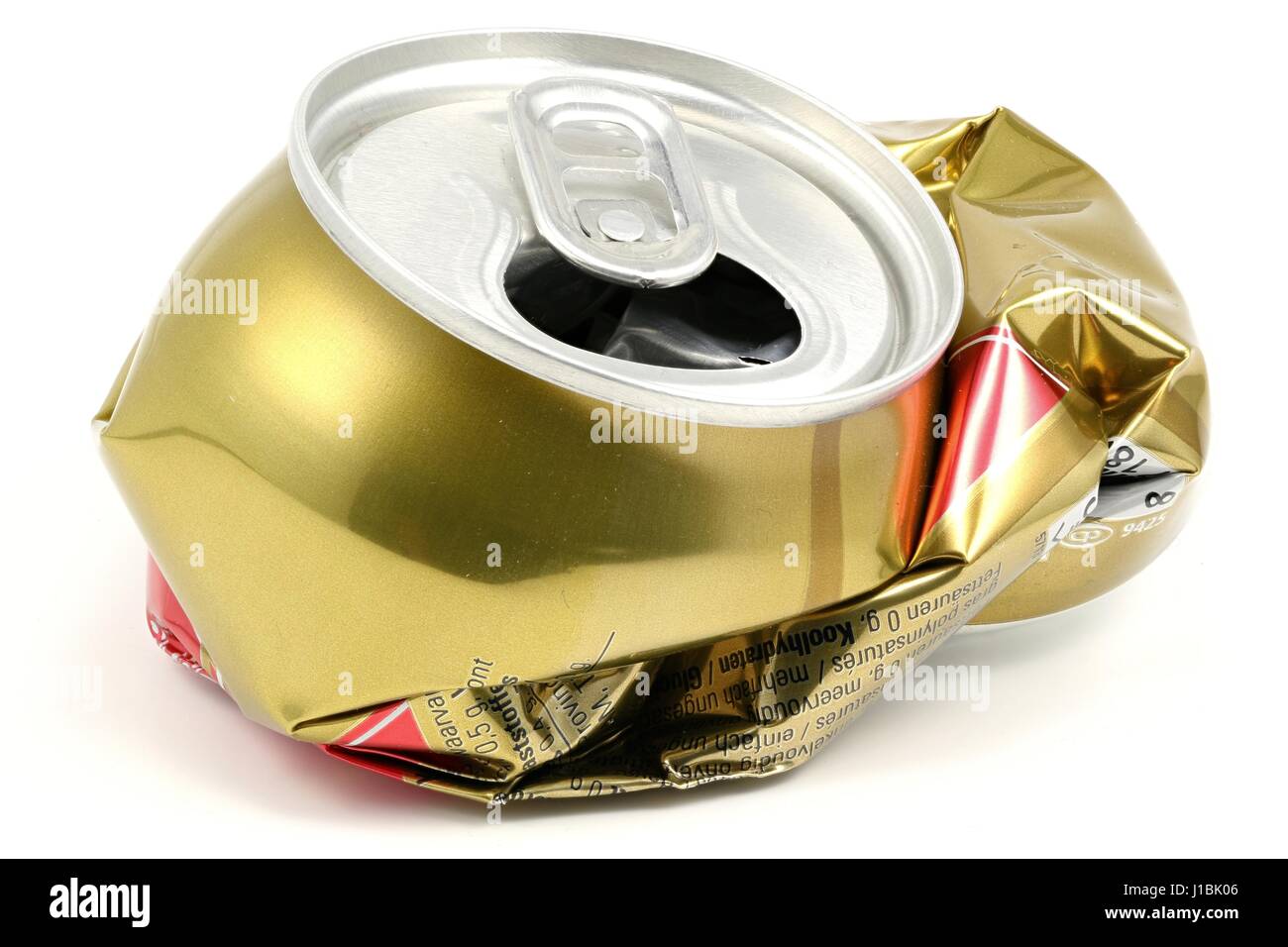 crushed beverage can isolated on white background Stock Photo - Alamy
