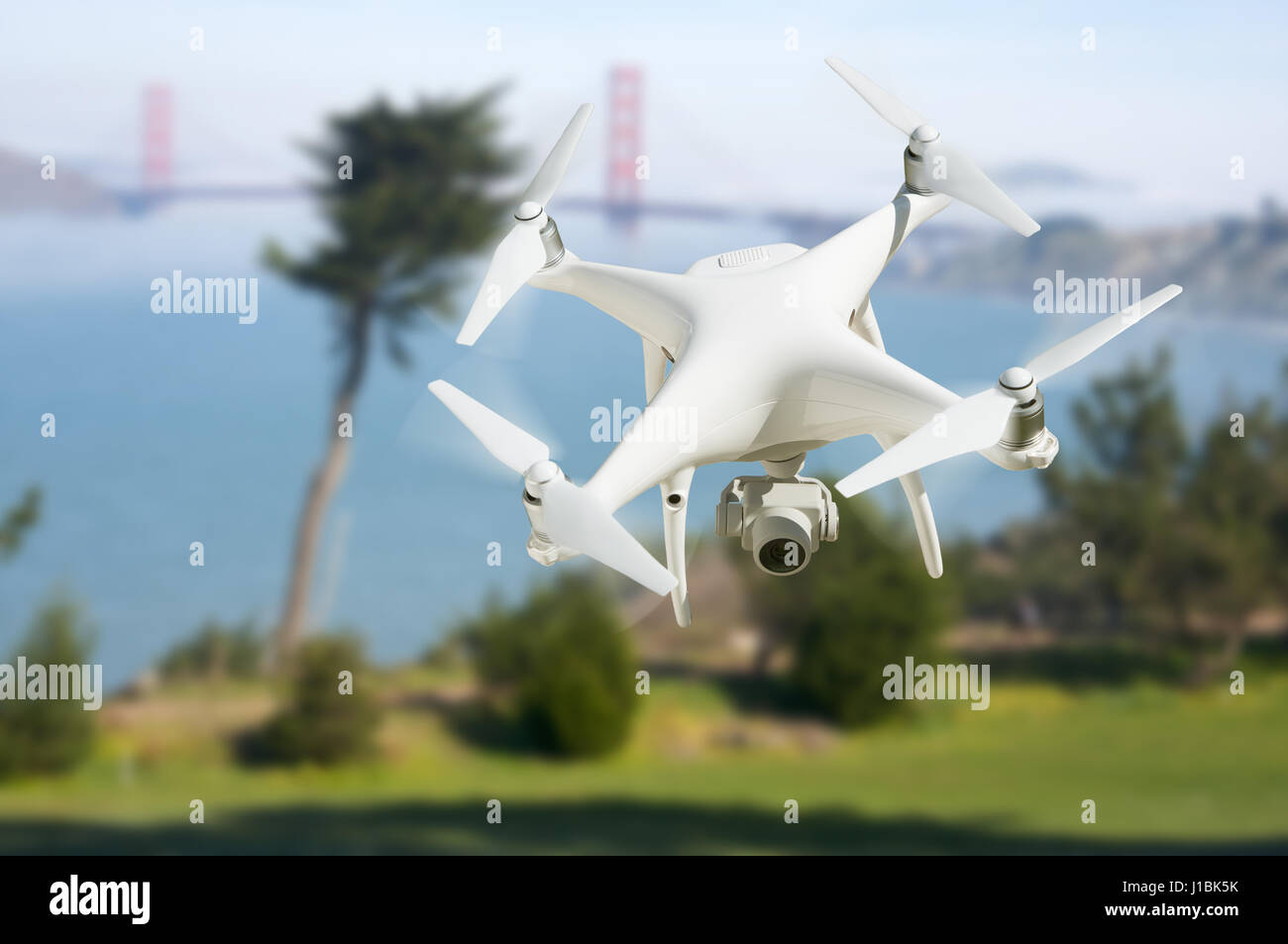 Unmanned Aircraft System (UAV) Quadcopter Drone In The Air Near The San ...