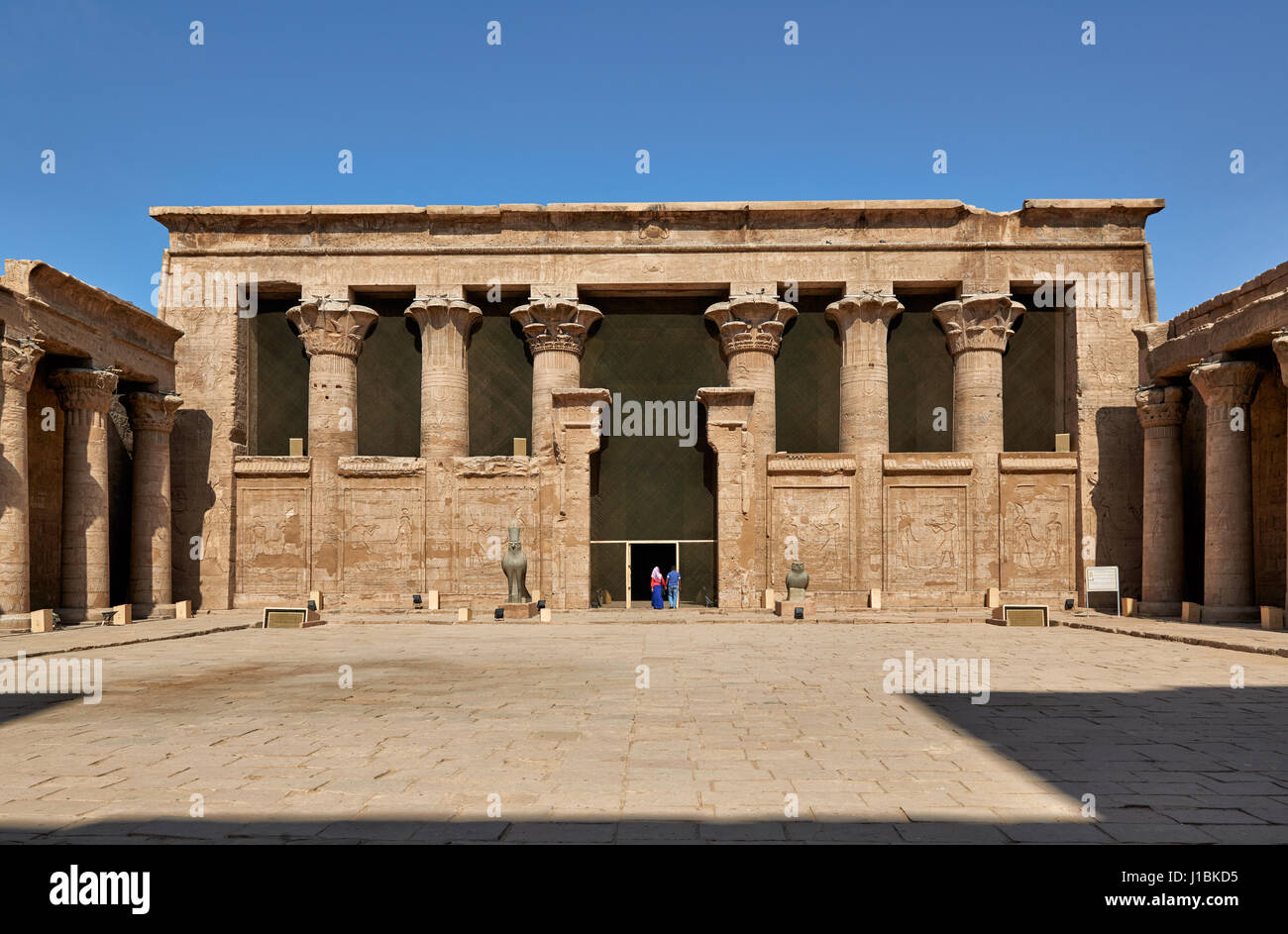 inner courtyard and columns of the Ptolemaic Temple of Horus in Edfu ...