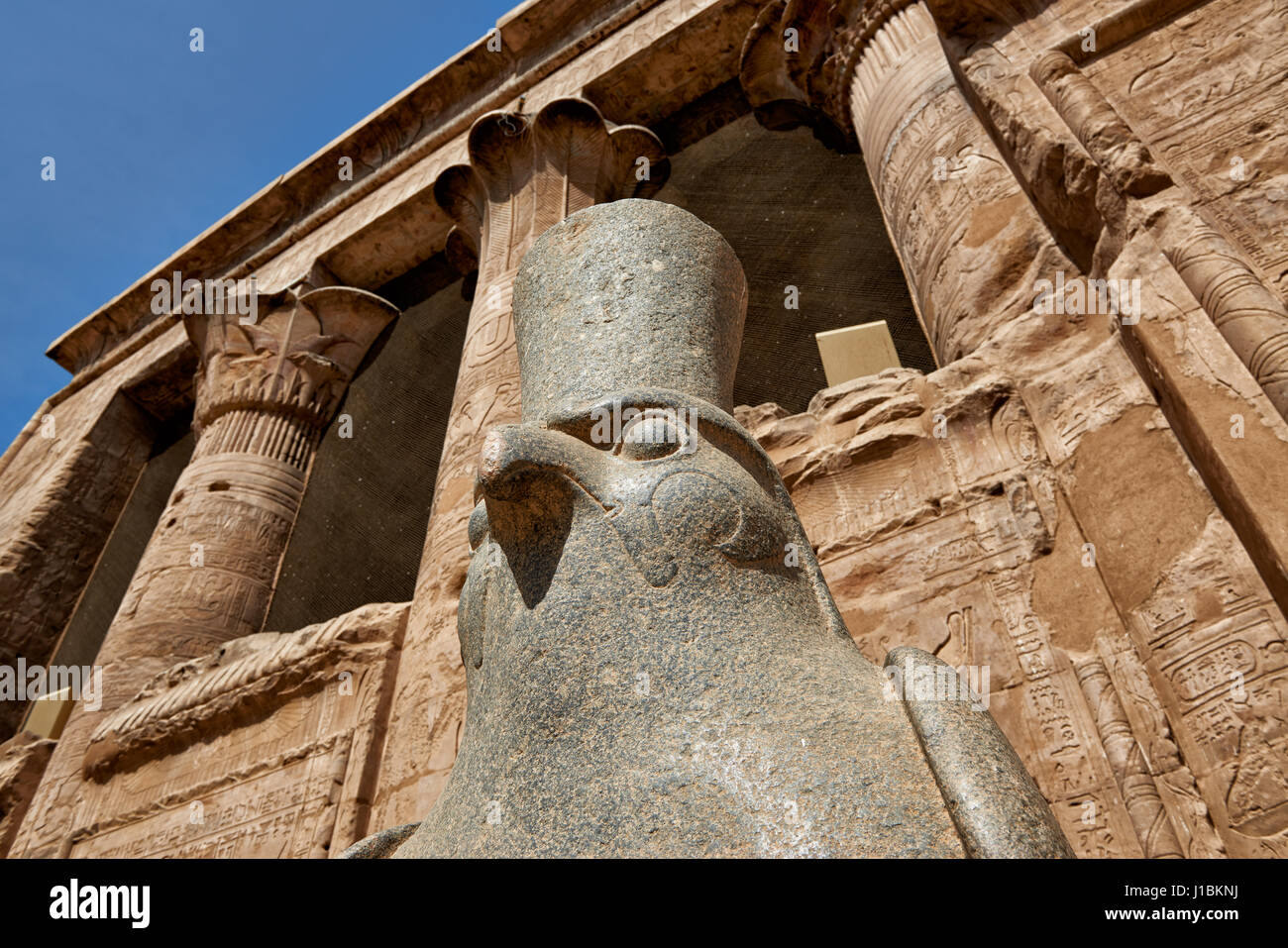 Horus statue in front of Horus Temple of Edfu, Egypt, Africa Stock ...