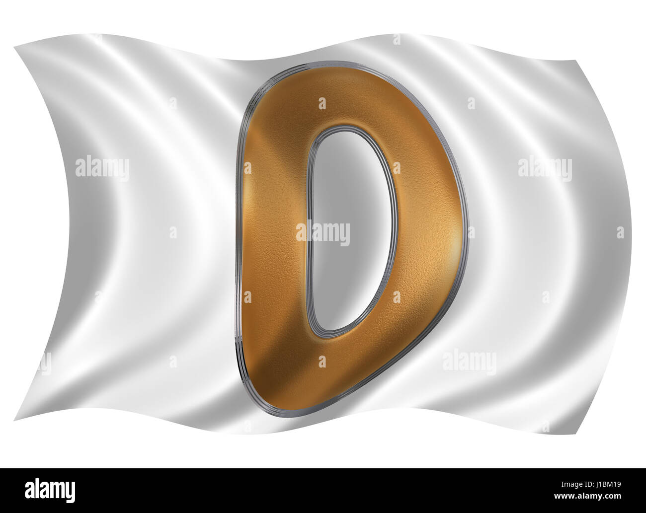 In the wind fluttering the flag with numeral 0, zero, isolated on white ...