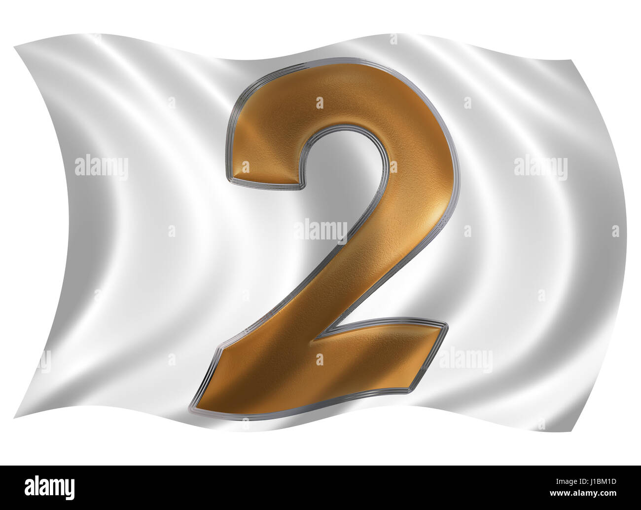 In the wind fluttering the flag with numeral 2, two, isolated on white ...