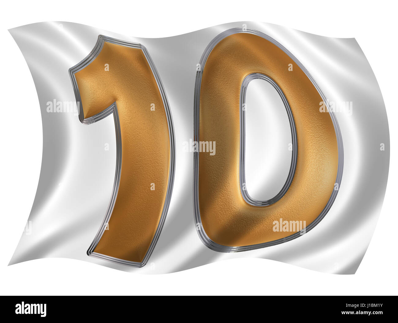 In the wind fluttering the flag with numeral 10, ten, isolated on white ...