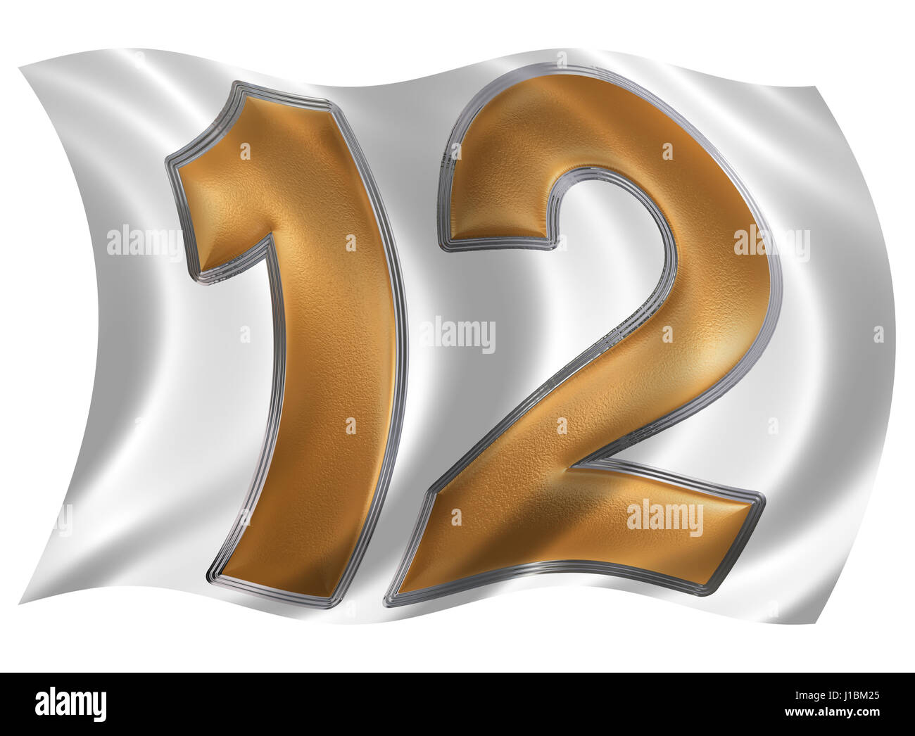 In the wind fluttering the flag with numeral 12, twelve, isolated on ...