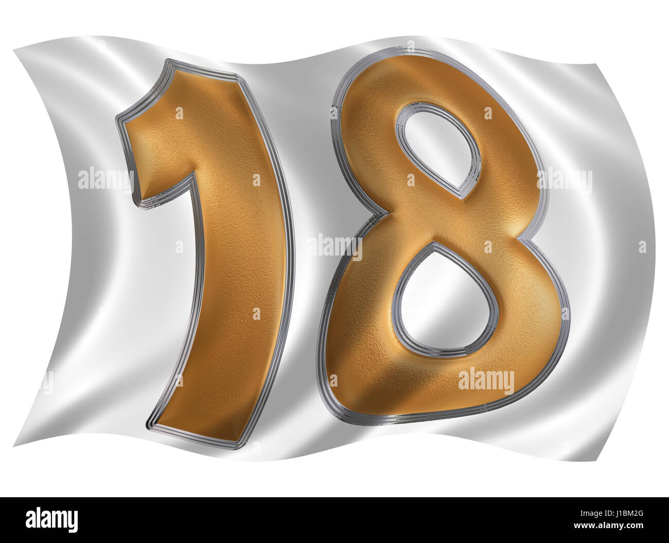 In the wind fluttering the flag with numeral 18, eighteen, isolated on ...