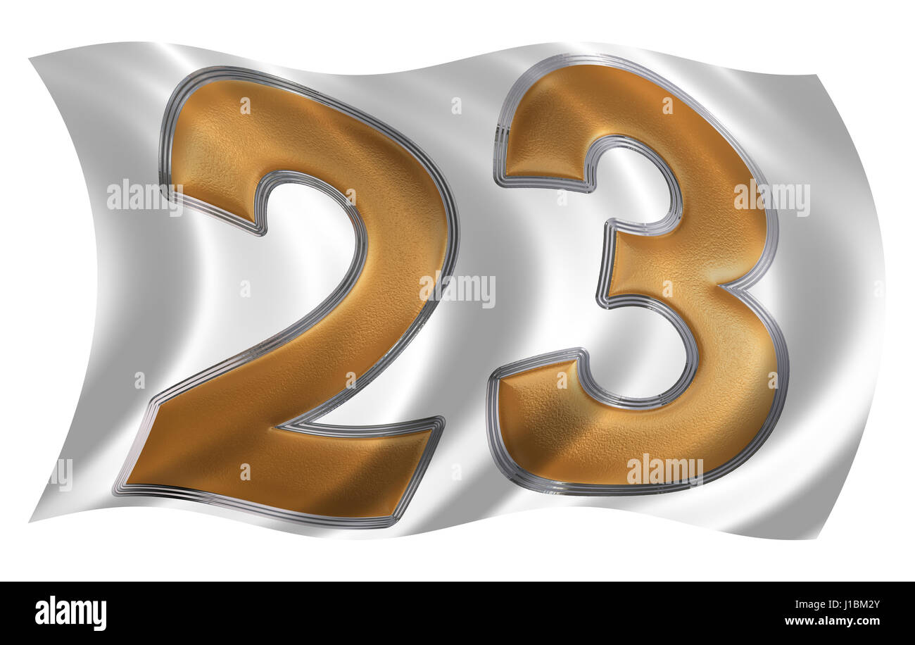 In the wind fluttering the flag with numeral 23, twenty three, isolated ...