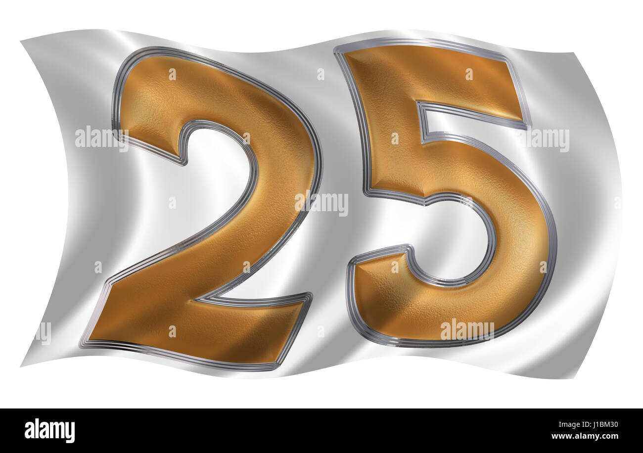 In the wind fluttering the flag with numeral 25, twenty five, isolated ...