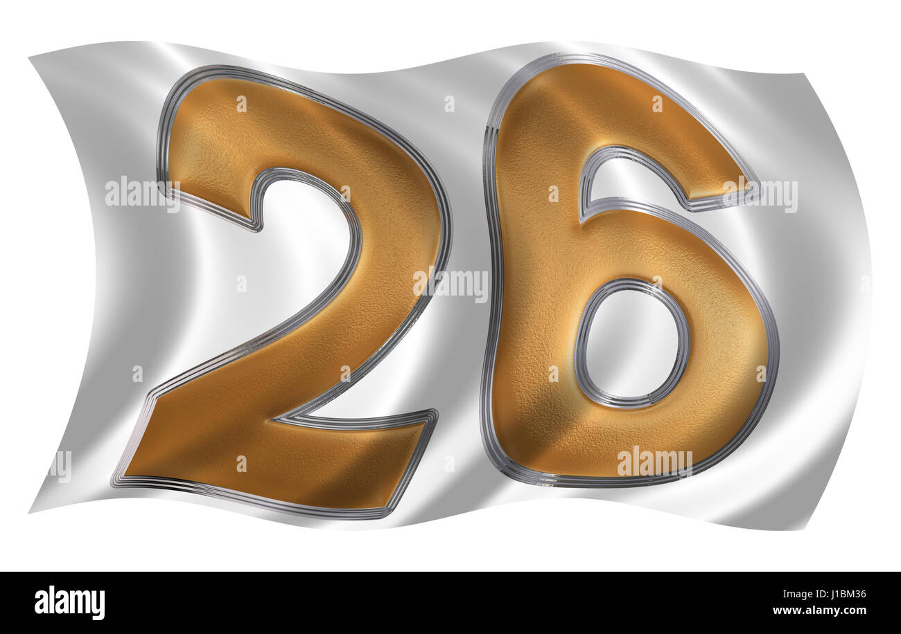 In the wind fluttering the flag with numeral 26, twenty six, isolated ... In the wind fluttering the flag with numeral 26, twenty six, isolated ...