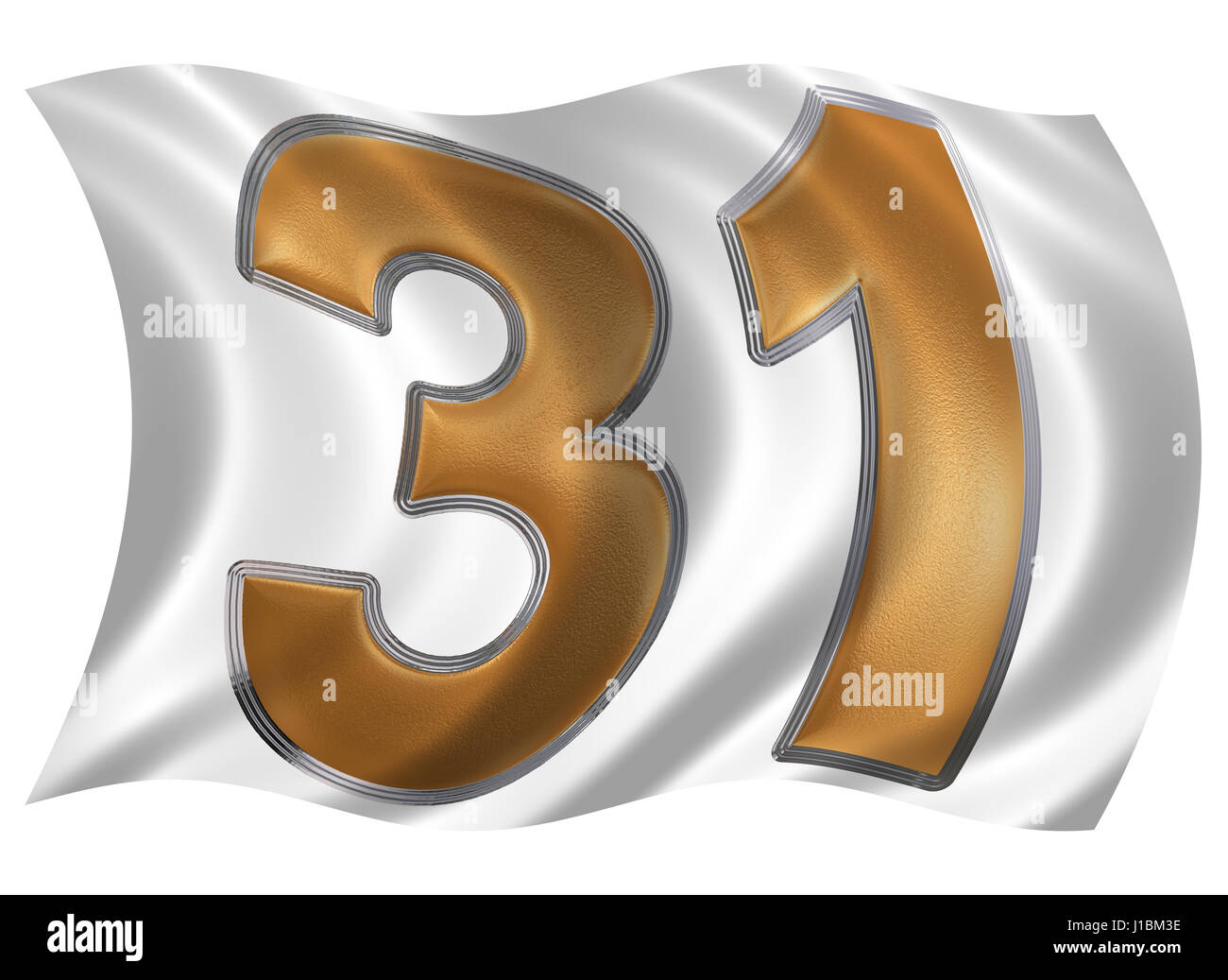 In the wind fluttering the flag with numeral 31, thirty one, isolated ...