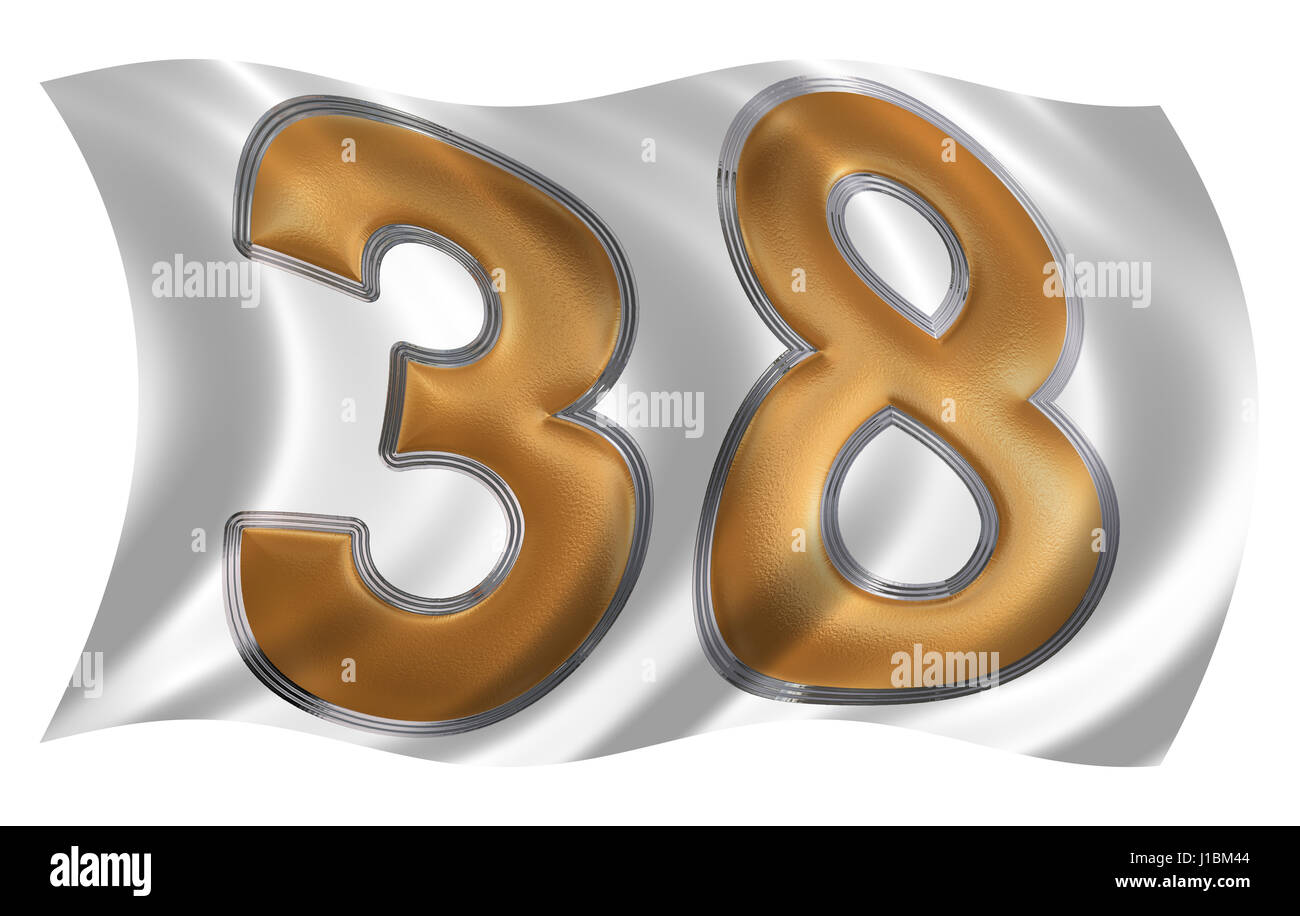 In the wind fluttering the flag with numeral 38, thirty eight, isolated ...