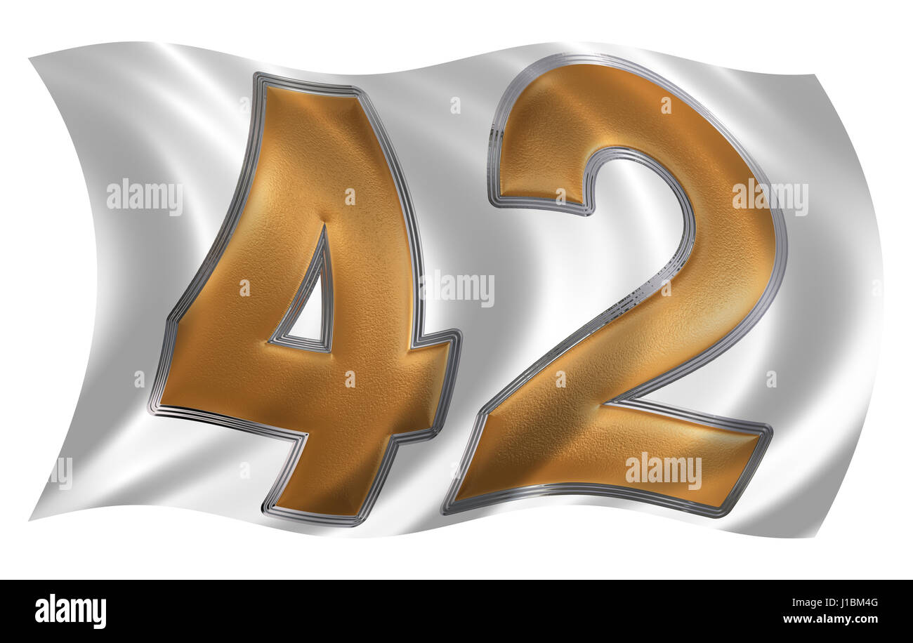 In the wind fluttering the flag with numeral 42, forty two, isolated on ...