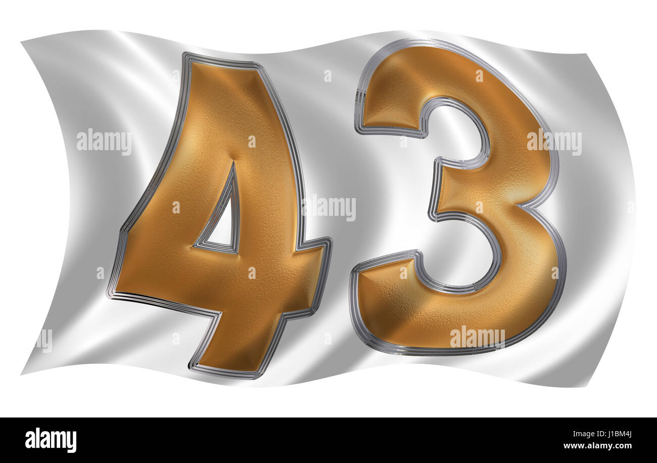 In the wind fluttering the flag with numeral 43, forty three, isolated ...