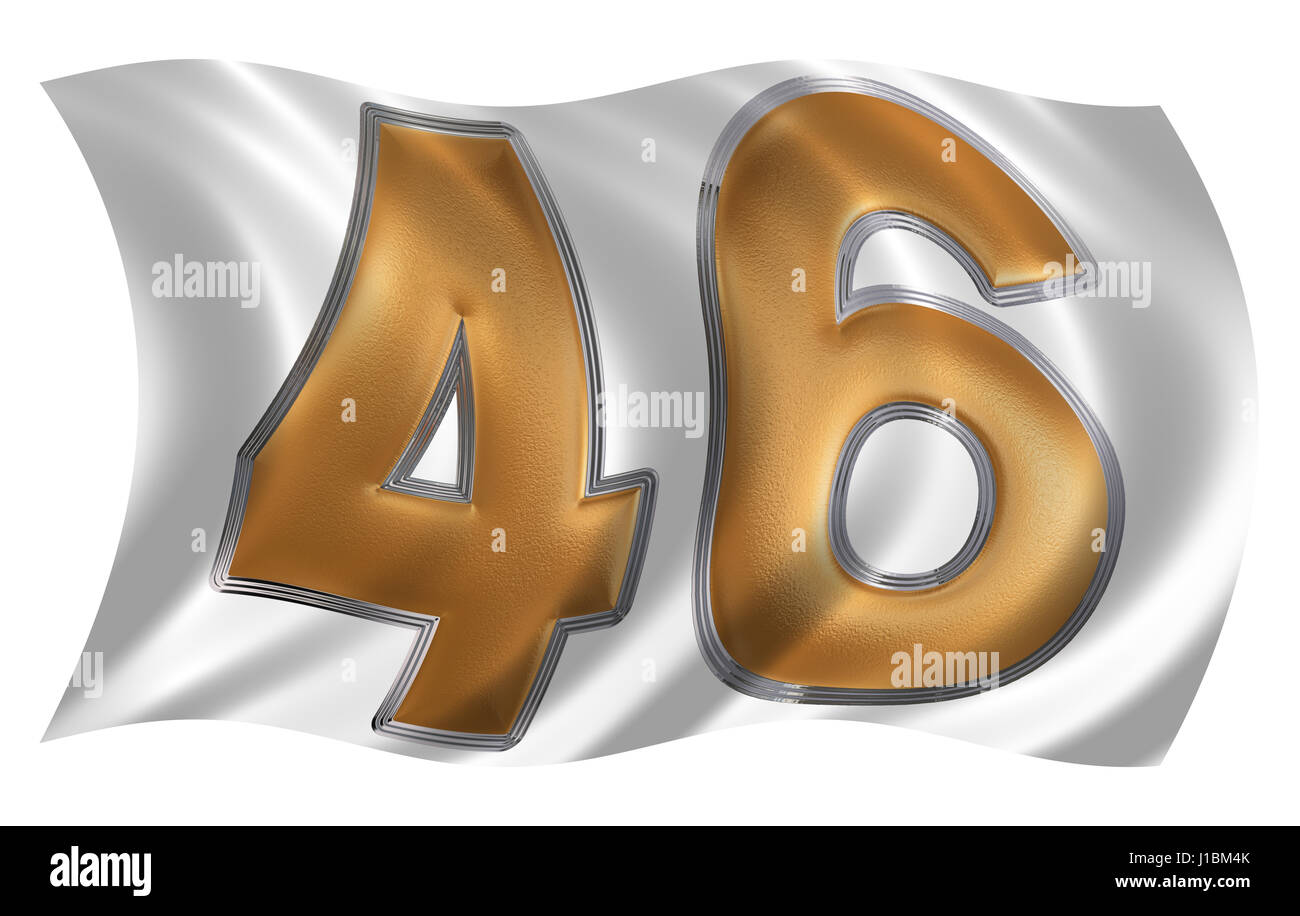 In the wind fluttering the flag with numeral 46, forty six, isolated on ...