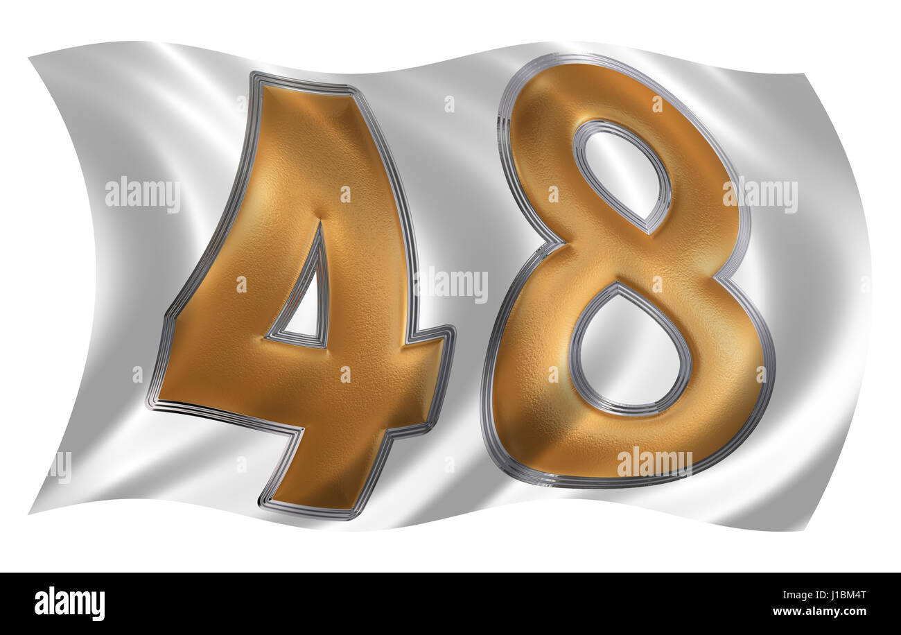 In the wind fluttering the flag with numeral 48, forty eight, isolated ...