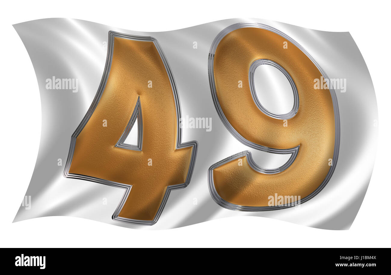 In the wind fluttering the flag with numeral 49, forty nine, isolated ...