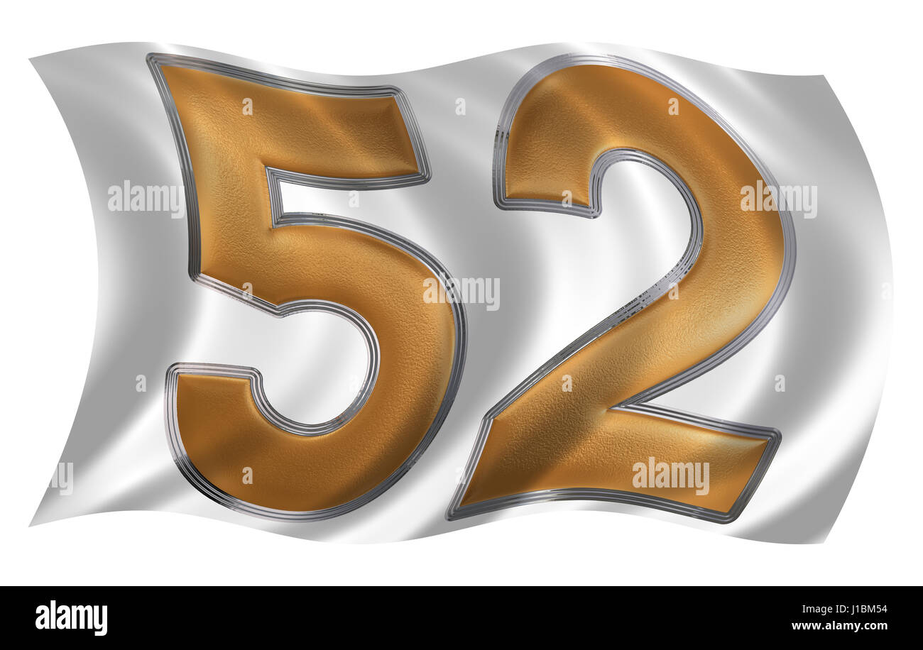 In the wind fluttering the flag with numeral 52, fifty two, isolated on ...