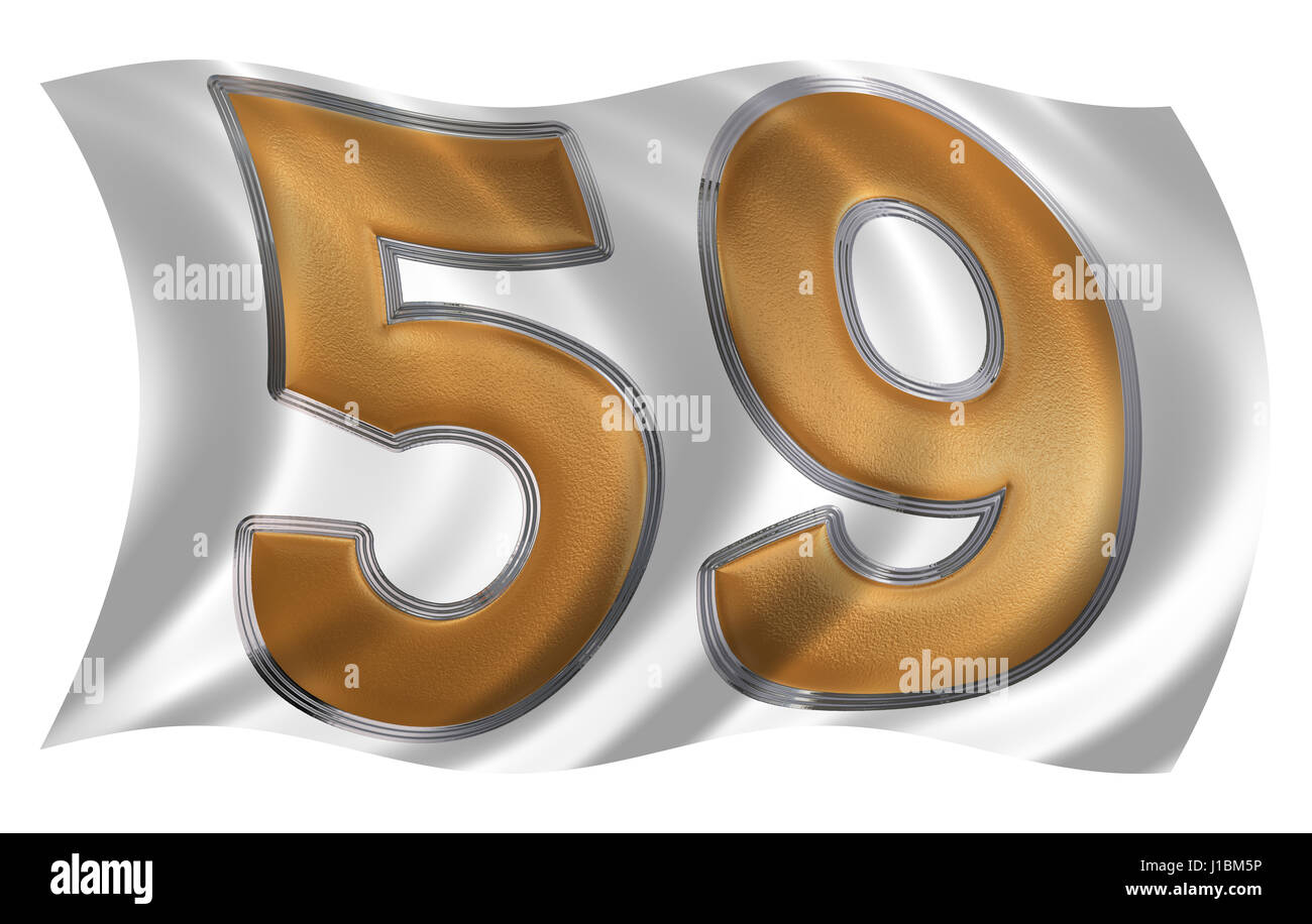 In the wind fluttering the flag with numeral 59, fifty nine, isolated ...