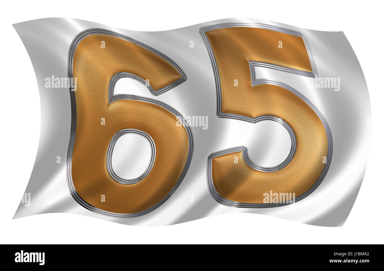 In the wind fluttering the flag with numeral 65, sixty five, isolated ...