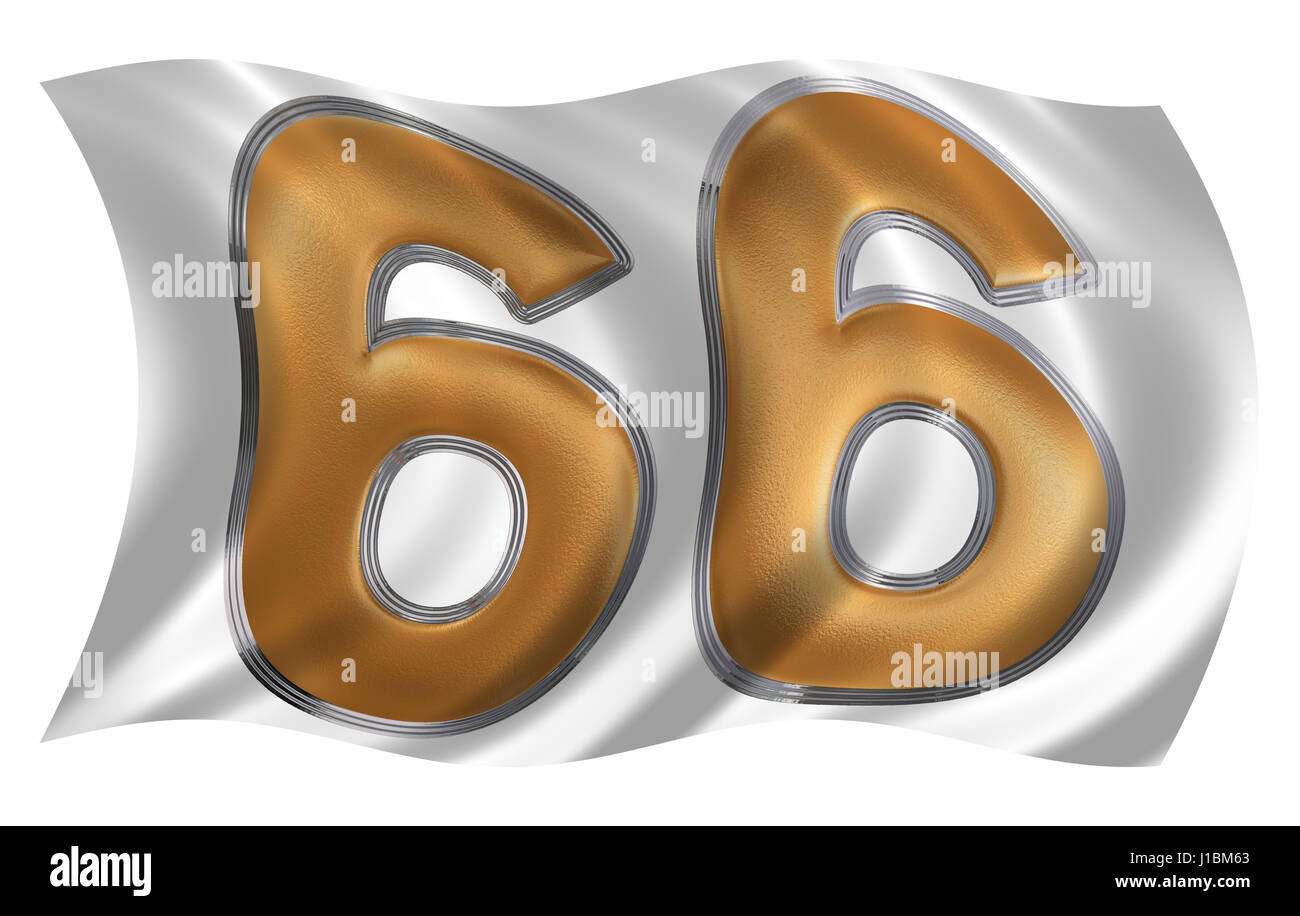 In the wind fluttering the flag with numeral 66, sixty six, isolated on ...