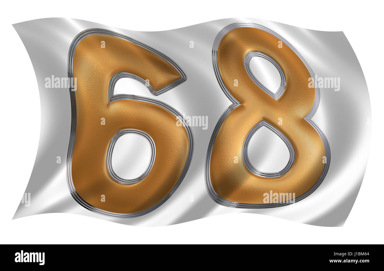 In the wind fluttering the flag with numeral 68, sixty eight, isolated ...